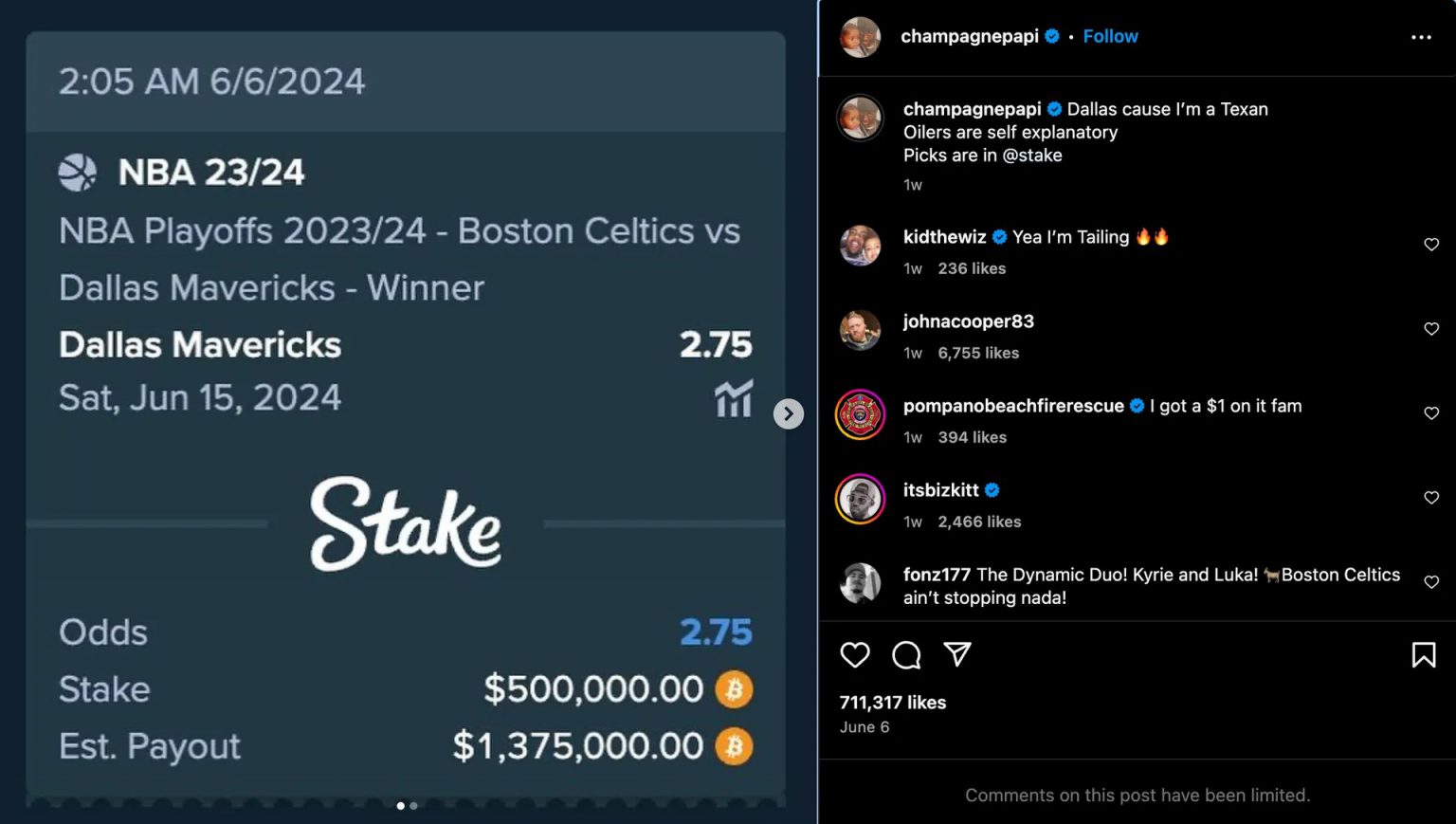Drake Loses Half a Million in Bitcoin Post NBA Finals