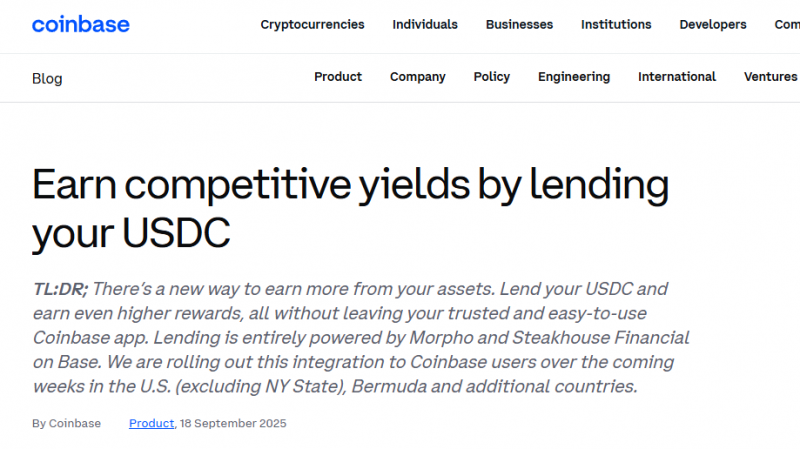 Coinbase USDC Lending 10.8% APY